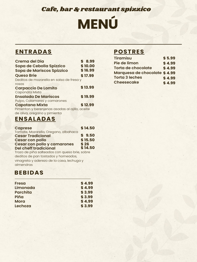 Menu Spizzico | PDF