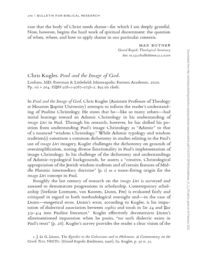 Chris Kugler Paul and The Image of God | PDF