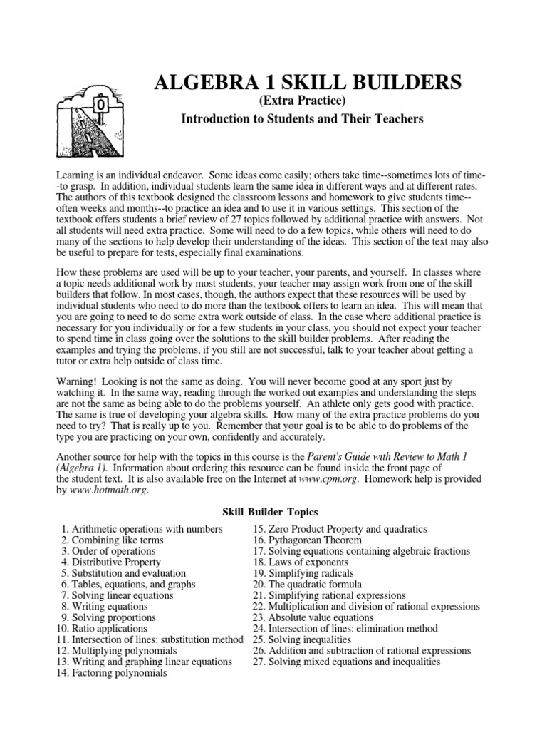 Algebra 1 Skill Builders | PDF | Factorization | Line (Geometry)