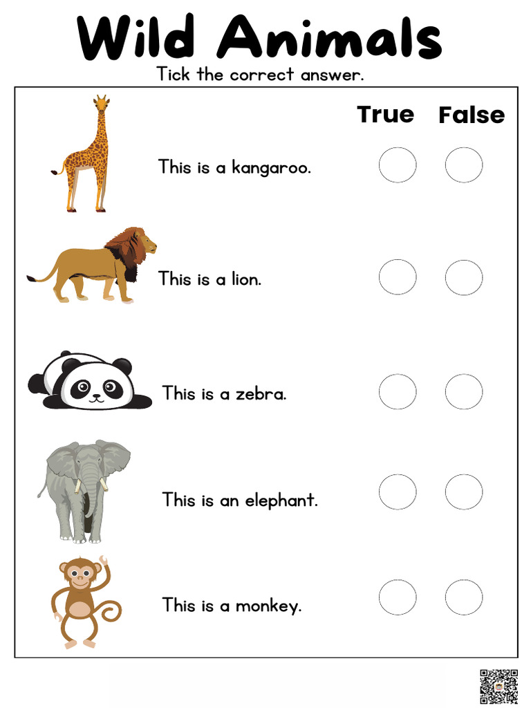 Wild Animals Worksheets True or False | PDF