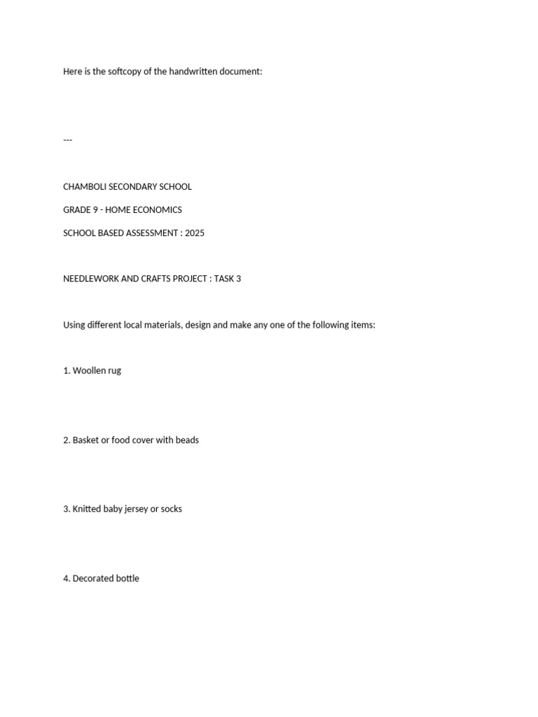 Grade Niddle Work Sba | PDF