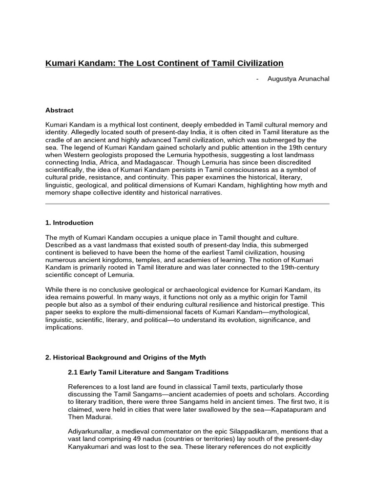 Kumari Kandam The Lost Continent of Tami | PDF