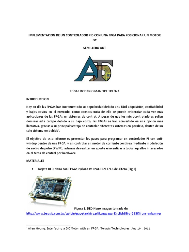 Implementacion de Un Controlador Pid Con Una Fpga para Posicionar Un ...