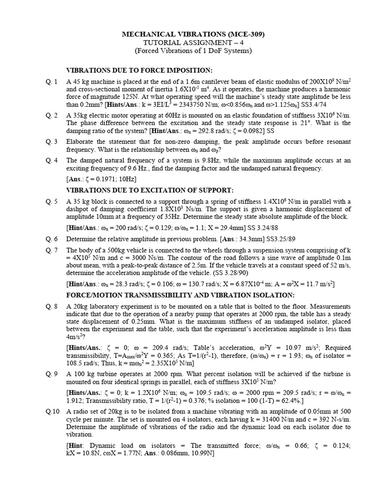 MV - Tutorial - Sheet - 04 - Forced Vibrations of 1 DoF Systems ...