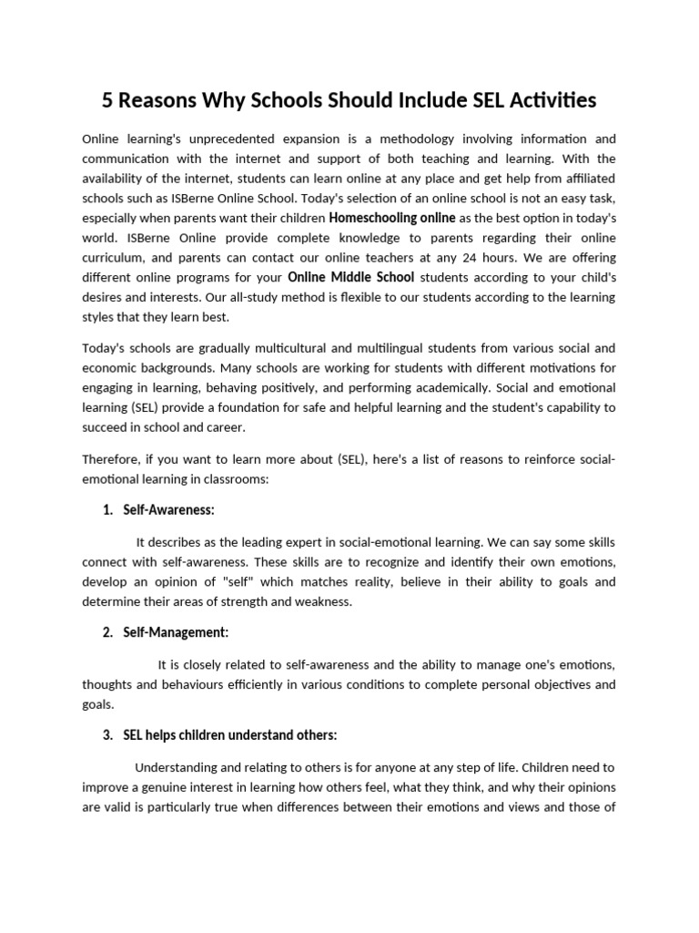 5 Reasons Why Schools Should Include SEL Activities | PDF