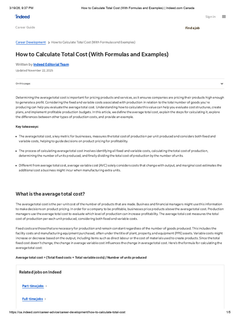 How To Calculate Total Cost (With Formulas and Examples) - Indeed - Com ...