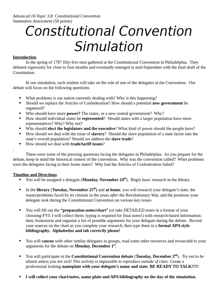 Constitutional Convention Simulation 2025 | PDF