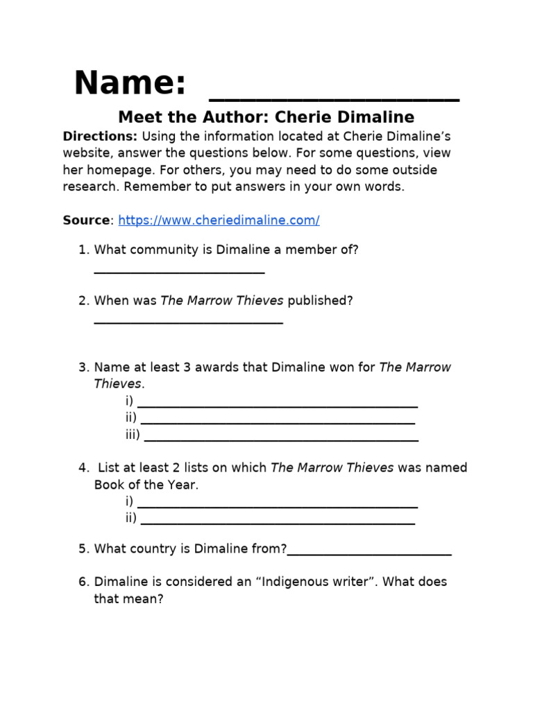 The Marrow Thieves - Student Handouts | PDF