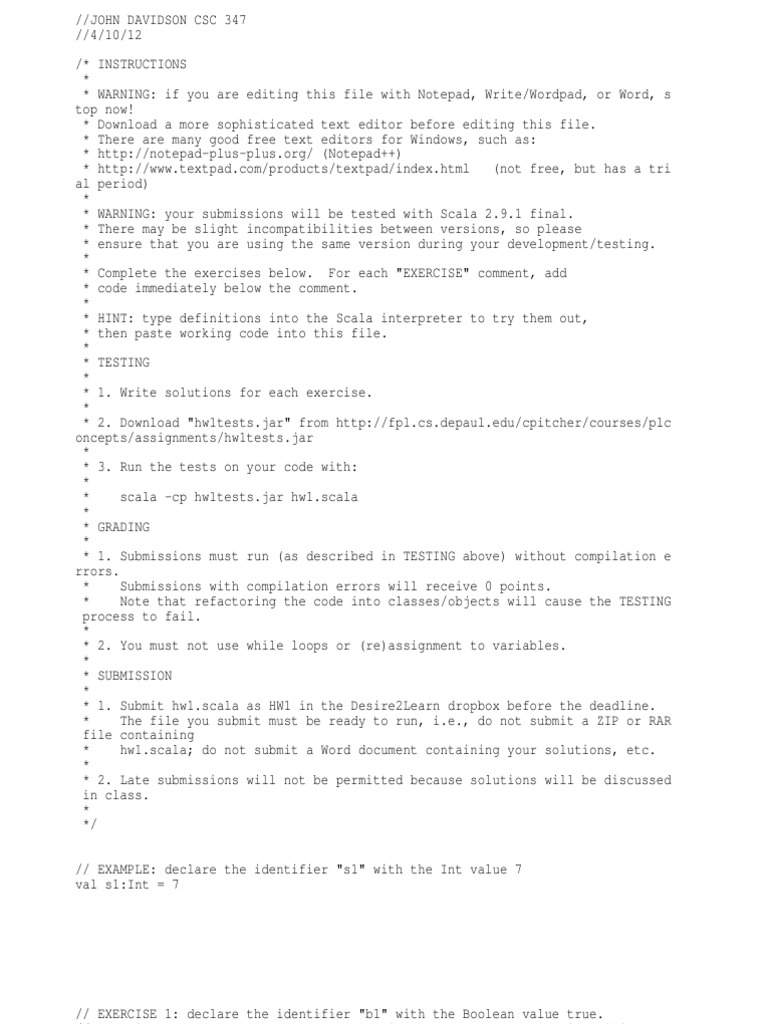 Scala Work | PDF | Scala (Programming Language) | Boolean Data Type
