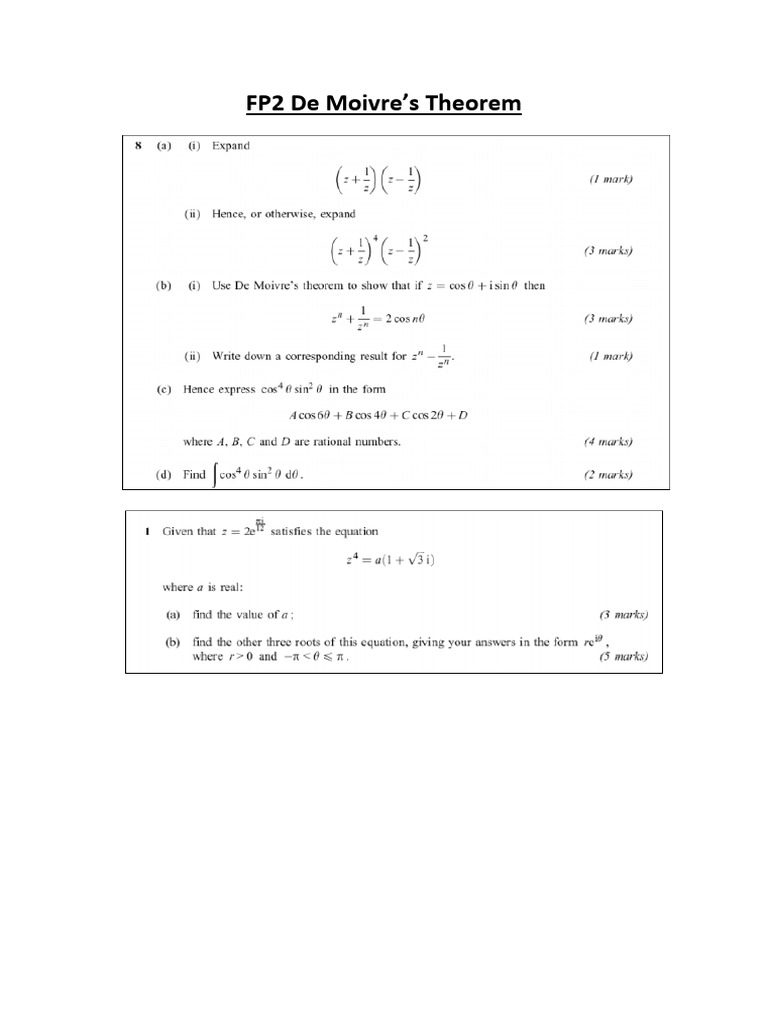 FP2 de Moivre's Theorems | PDF