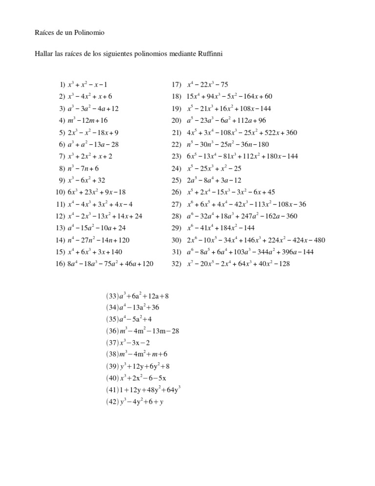 Ejercicios de Ruffinni | PDF