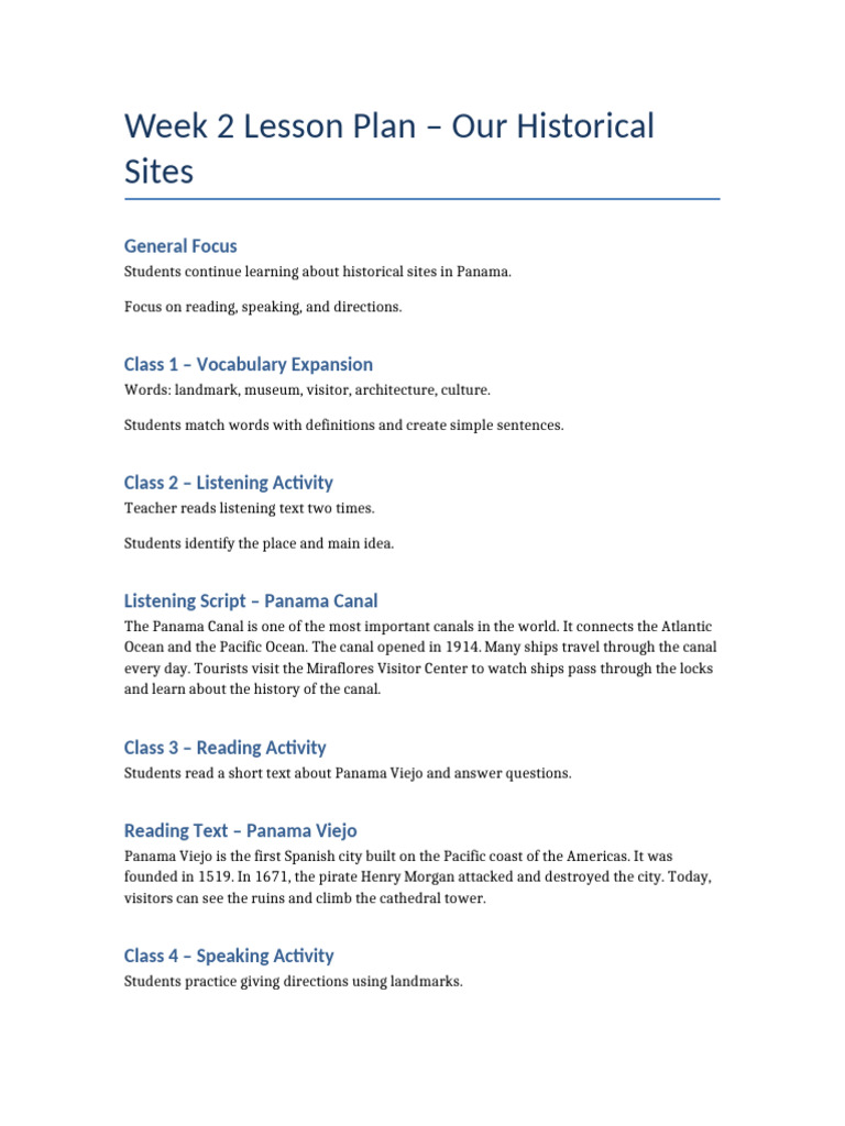 Week2 Historical Sites Lesson | PDF