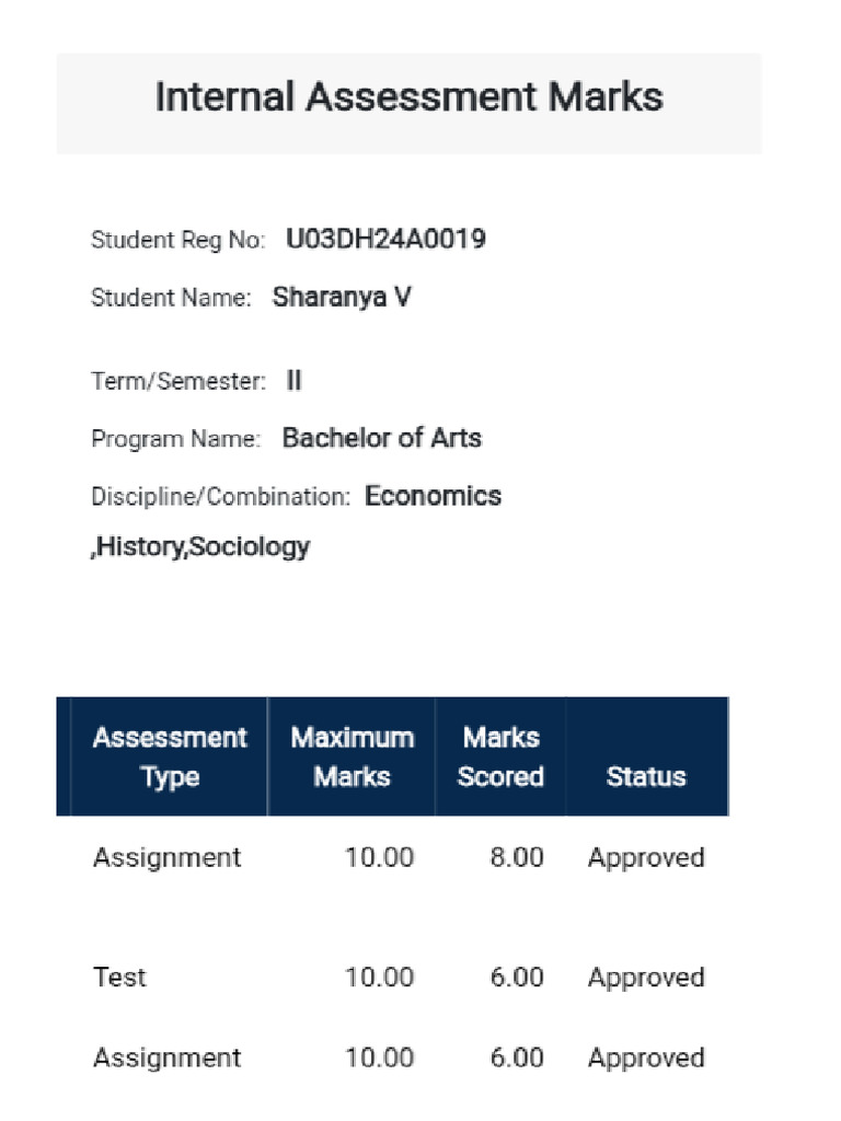 Student Internal Assessment Marks | PDF