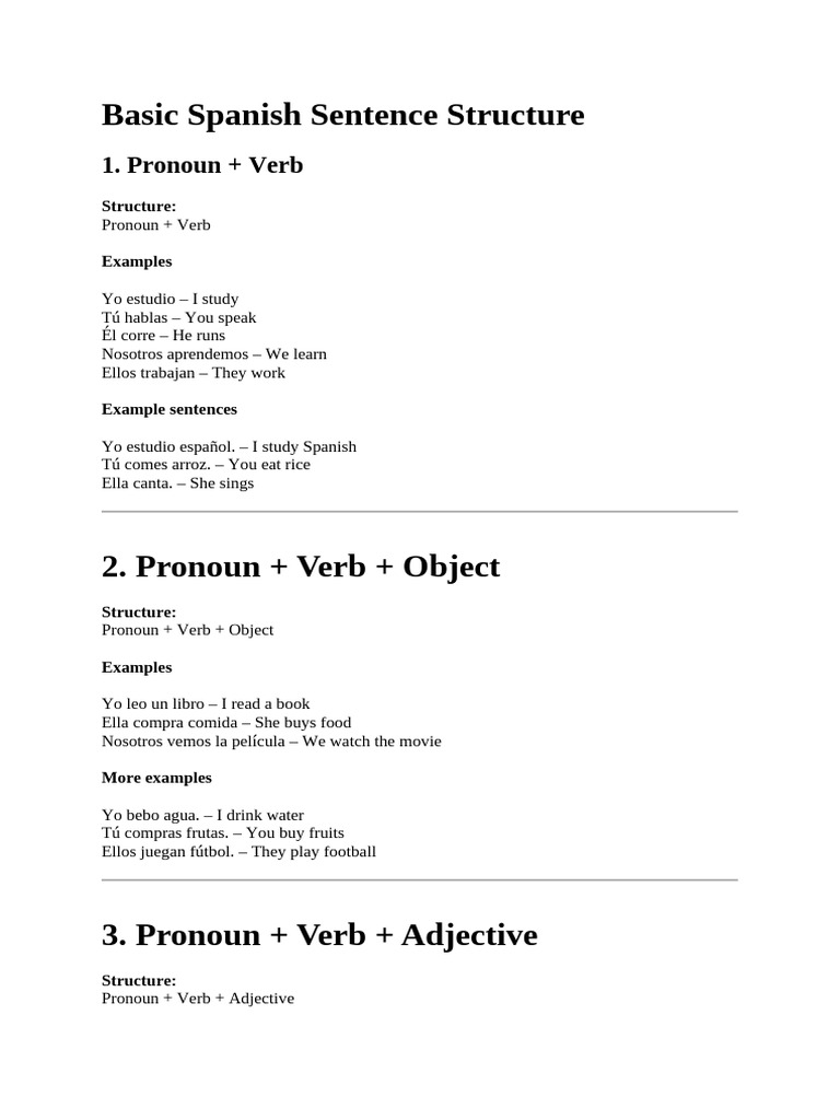 Basic Spanish Sentence Structure | PDF