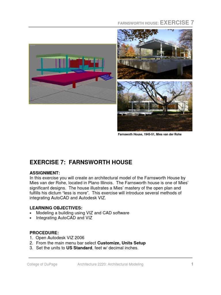Modeling Mies van der Rohe's Farnsworth House in Autodesk VIZ and AutoCAD | PDF | Auto Cad ...