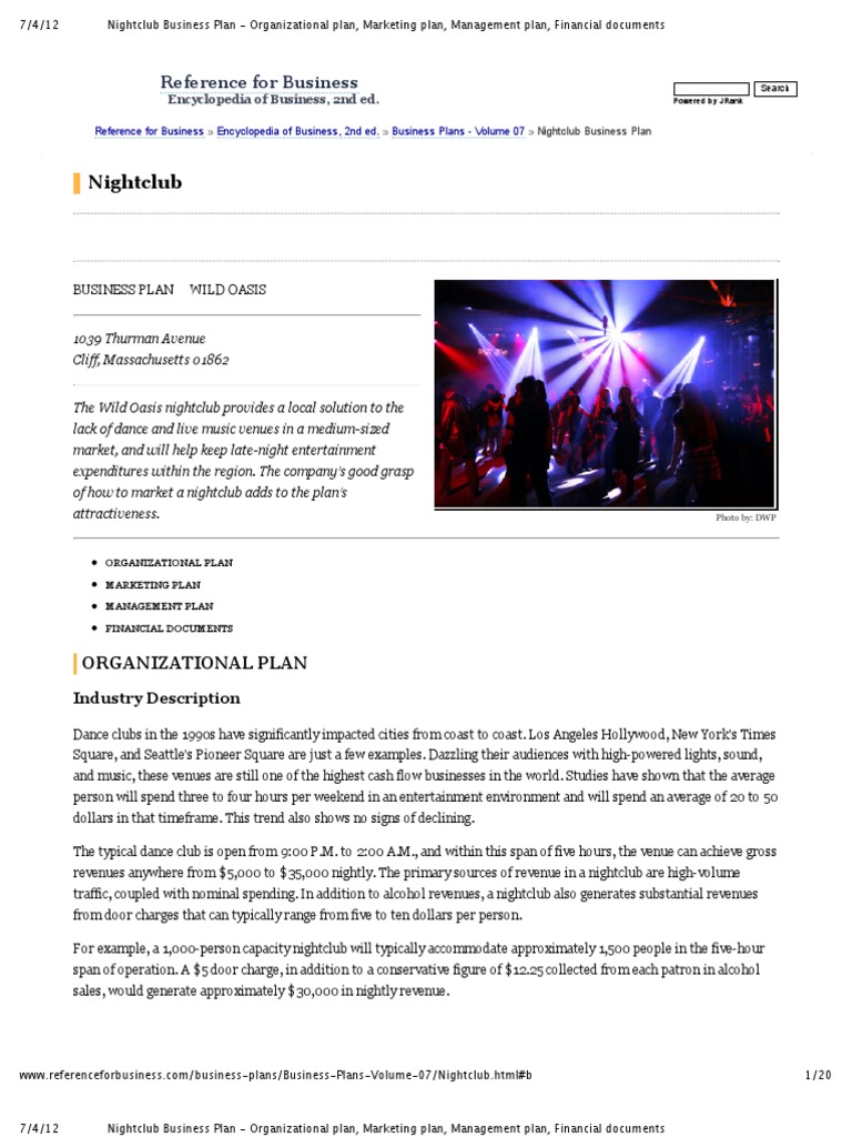 Nightclub Business Plan - Organizational Plan, Marketing Plan ...