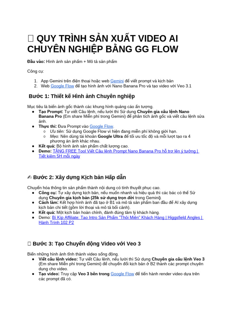 Quy Trình Làm Video AI Chuyên Nghiệp Bằng GG Flow | PDF