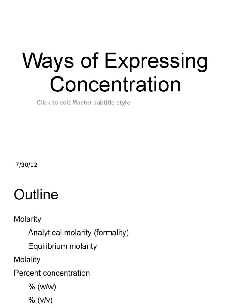 Ways of Expressing Concentration | PDF | Molar Concentration | Parts ...
