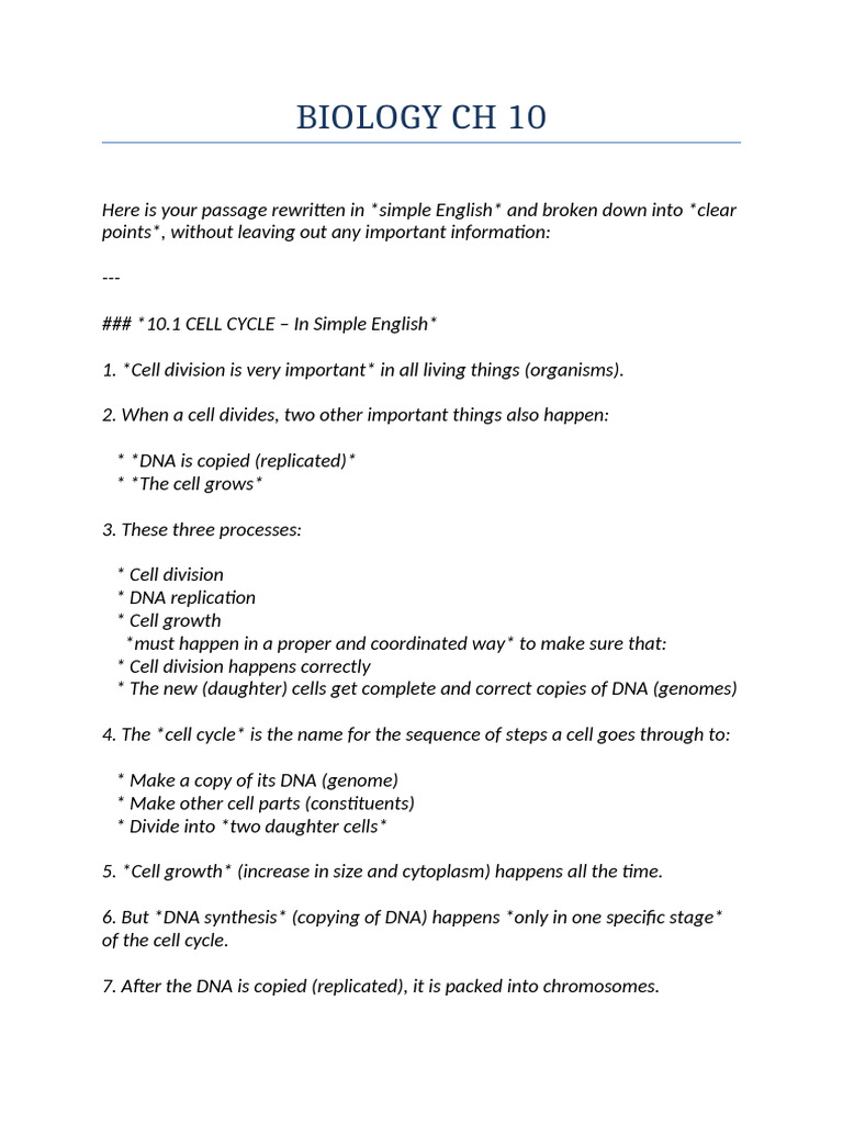 Biology CH 10 Notes | PDF | Meiosis | Mitosis