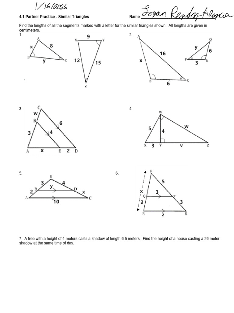 4.1 Partner Practice - Similar Triangles | PDF