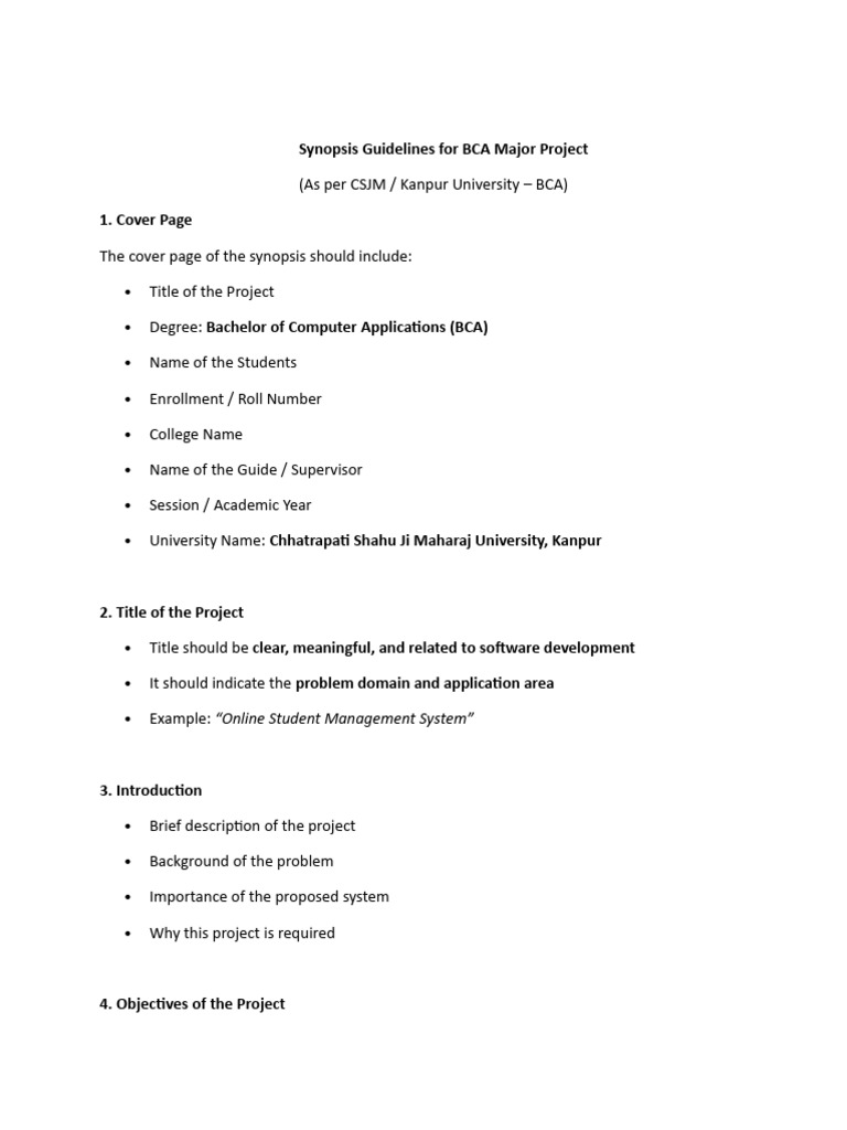 Synopsis Guidelines For BCA Major Project | PDF | Operating System ...