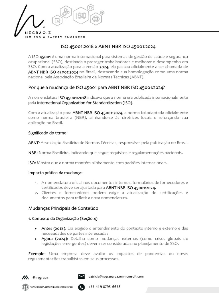 Resumo - ISO 45001 2018 X NBR ISO 45001 2024 | PDF