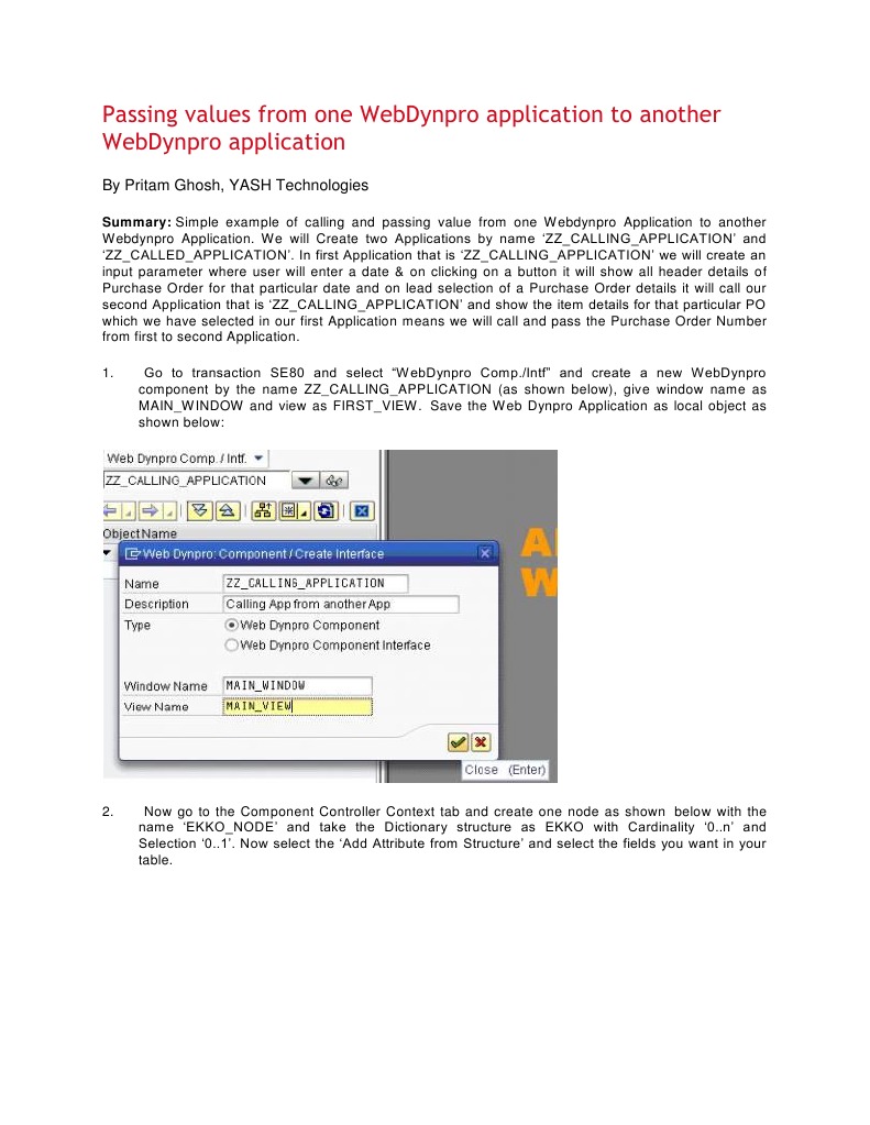 Passing Values From One WebDynpro Application To Another WebDynpro Application | PDF ...