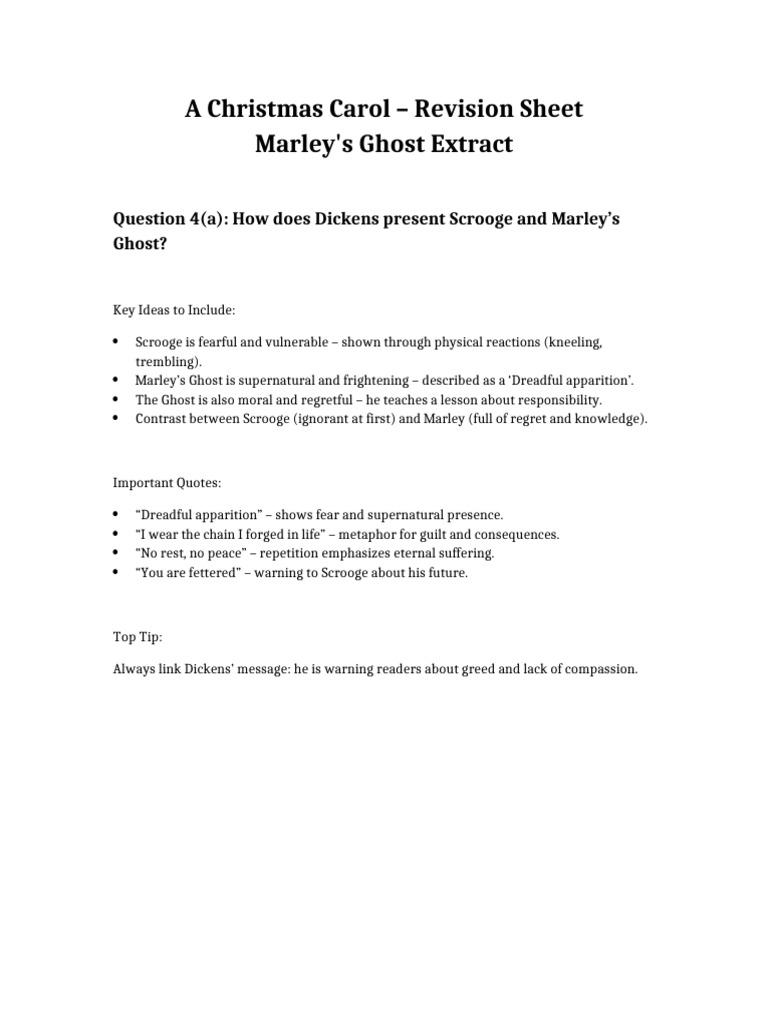 A Christmas Carol Revision Sheet | PDF