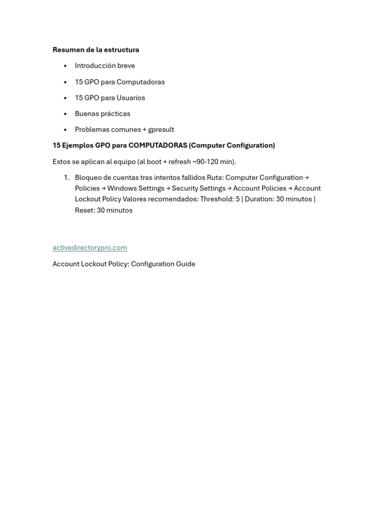Ejemplos de GPO Windows Server | PDF | Group Policy | Operating System ...