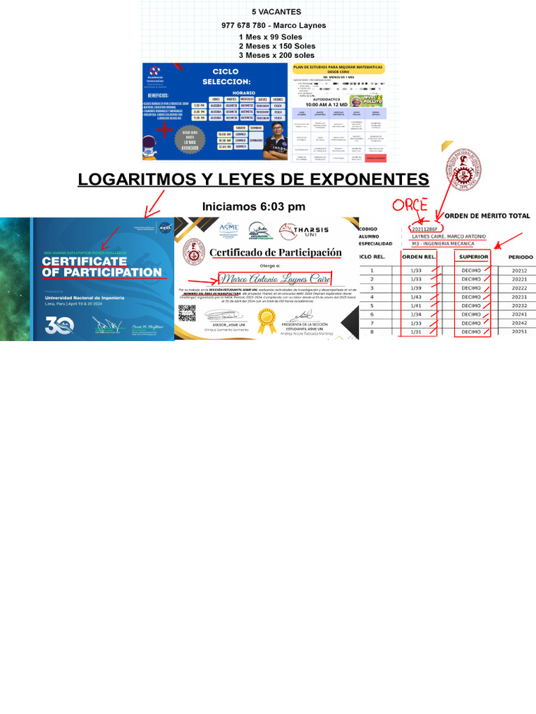 Logaritmos Y Leyes de Exponentes: Iniciamos 6:03 PM | PDF