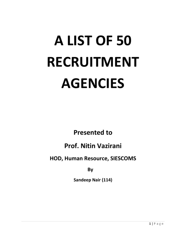 List of Top Recruitment Agencies in India | PDF | Recruitment | Consultant