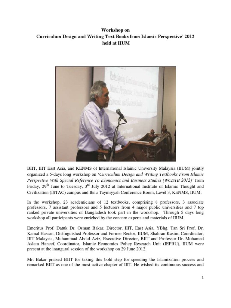 Workshop Report of IIUM 12 | PDF | Professor | Academia
