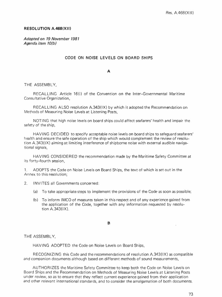Code On Noise Levels Onboard Ships | PDF