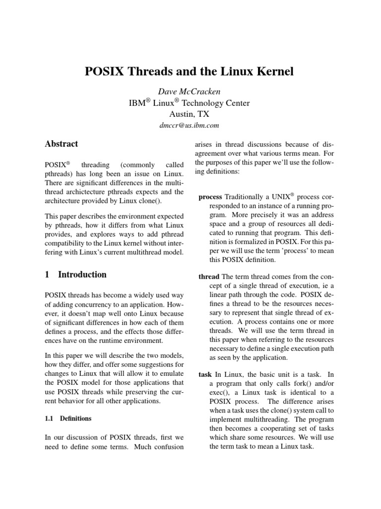 POSIX Threads and The Linux Kernel: IBM Linux Technology Center Austin, TX | PDF | Thread ...