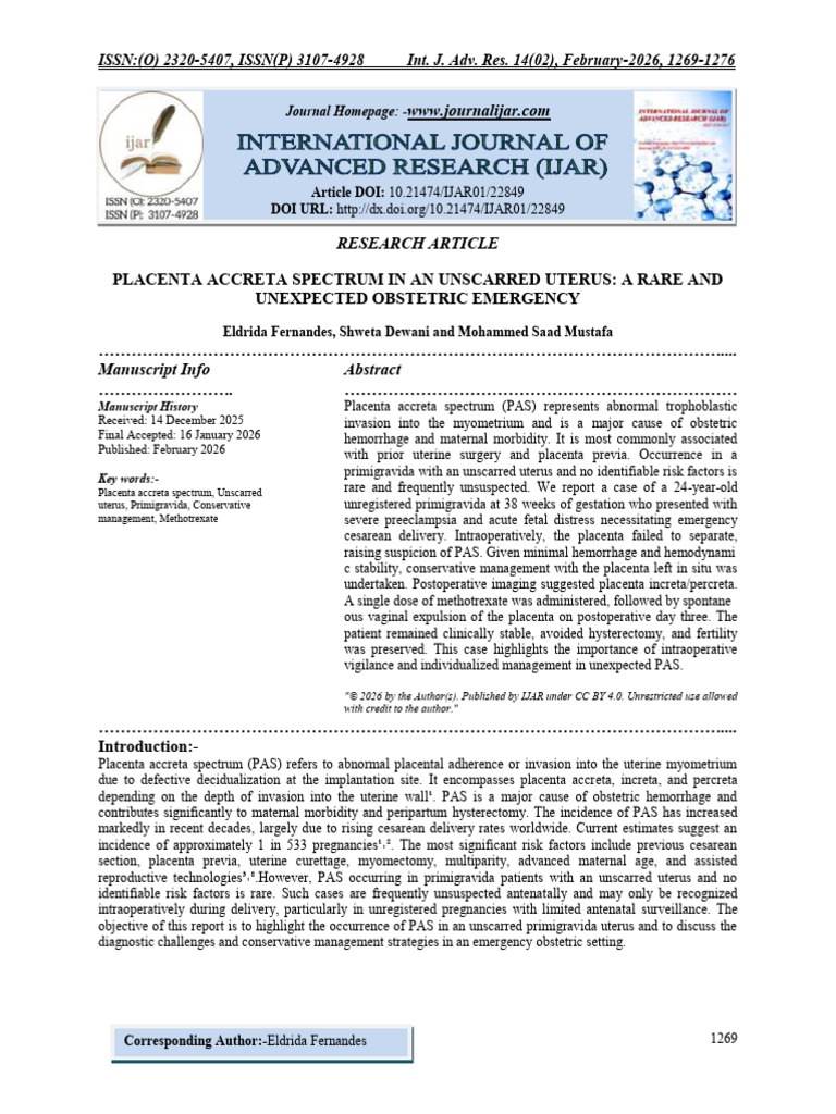 Placenta Accreta Spectrum in An Unscarred Uterus: A Rare and Unexpected ...