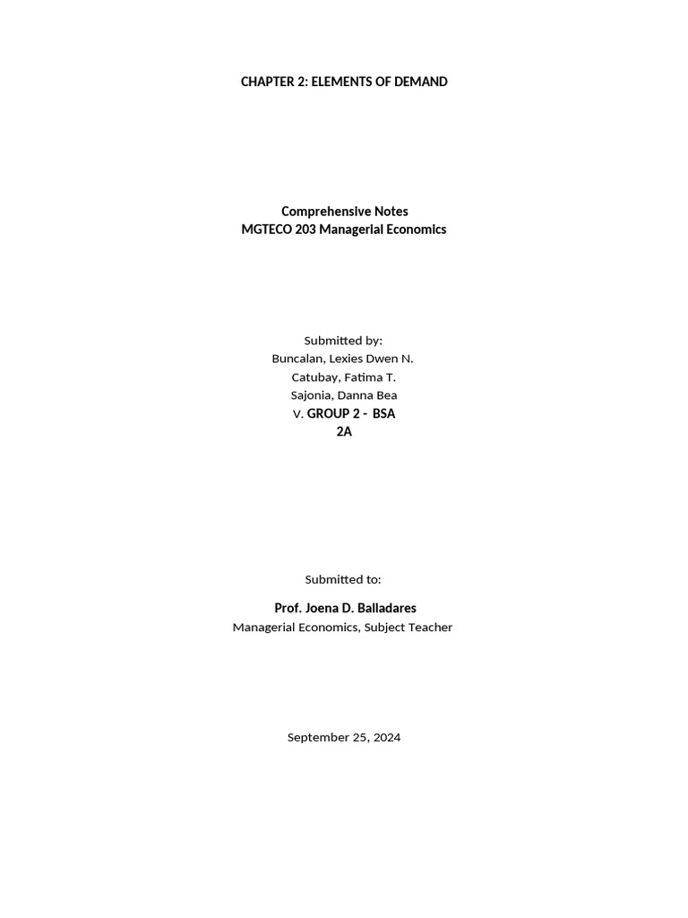 CHAPTER 2 Elements of Demand Final | PDF | Demand | Elasticity (Economics)