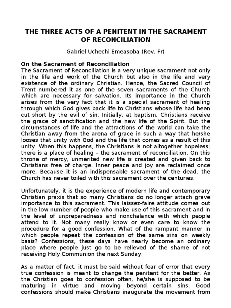 The Three Acts of A Penitent in The Sacrament of Reconciliation | PDF ...