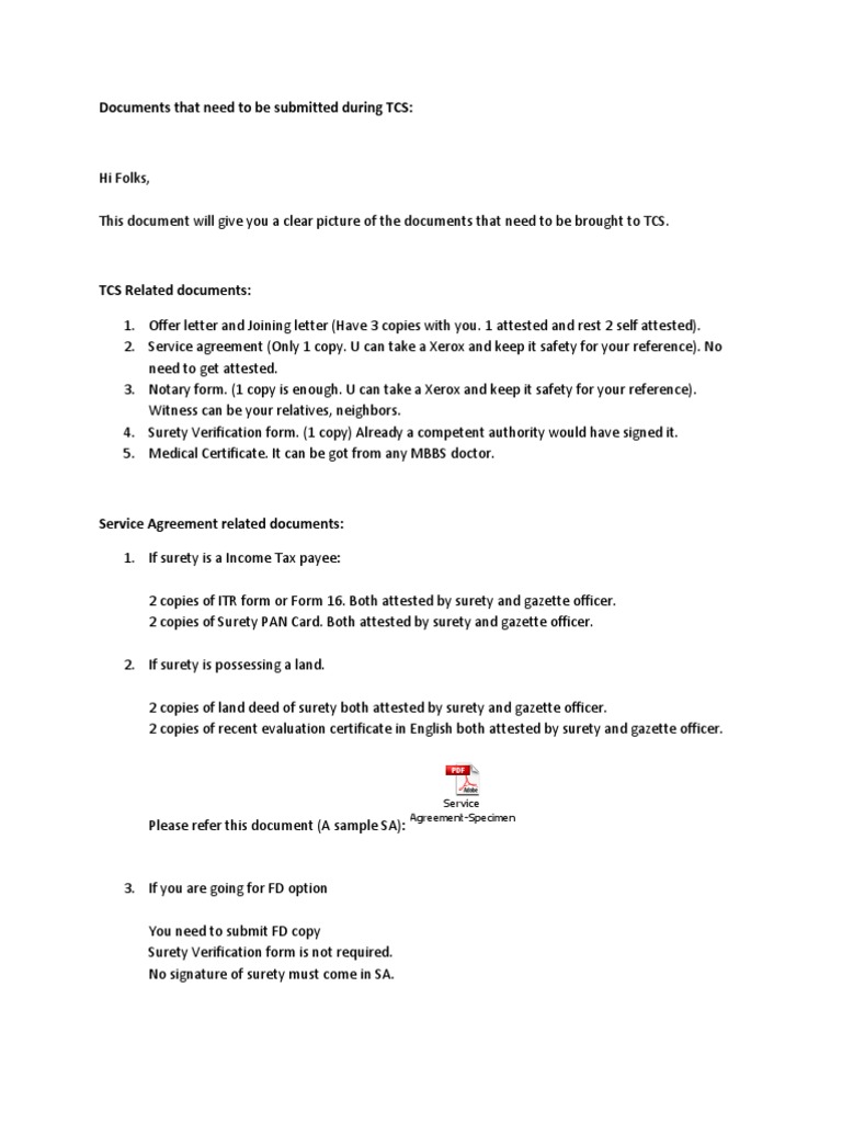 Documents That Need To Be Submitted During TCS | PDF | Document ...