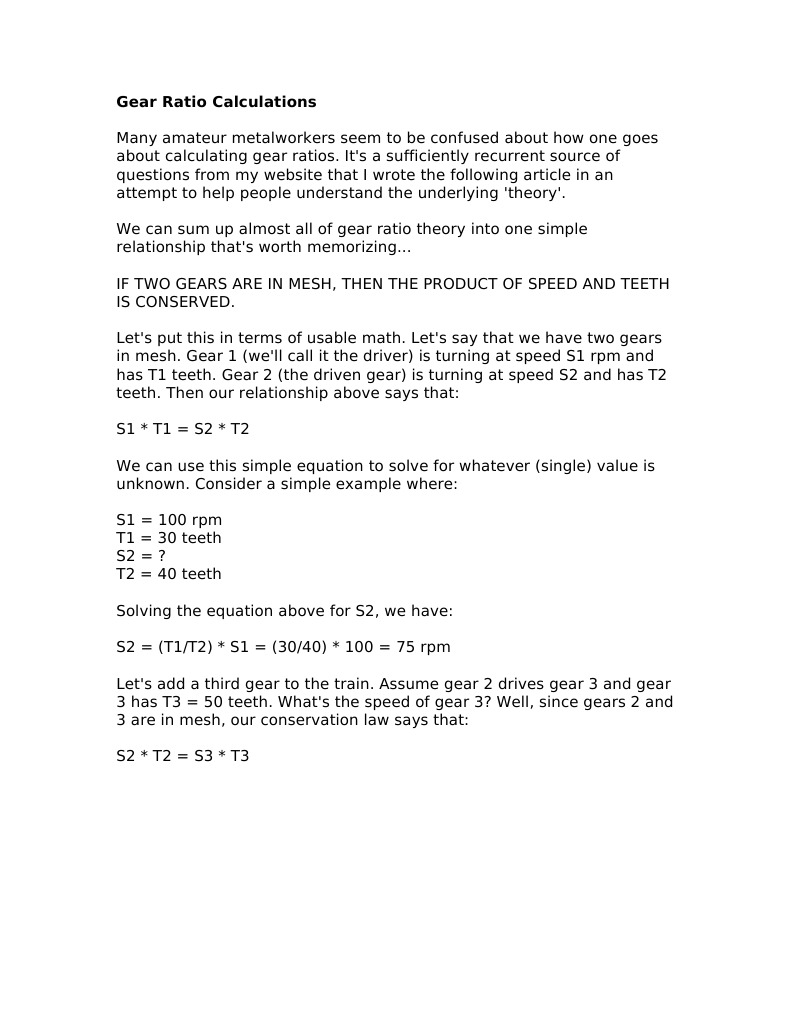 Gear Ratio Calculations | PDF | Gear | Screw