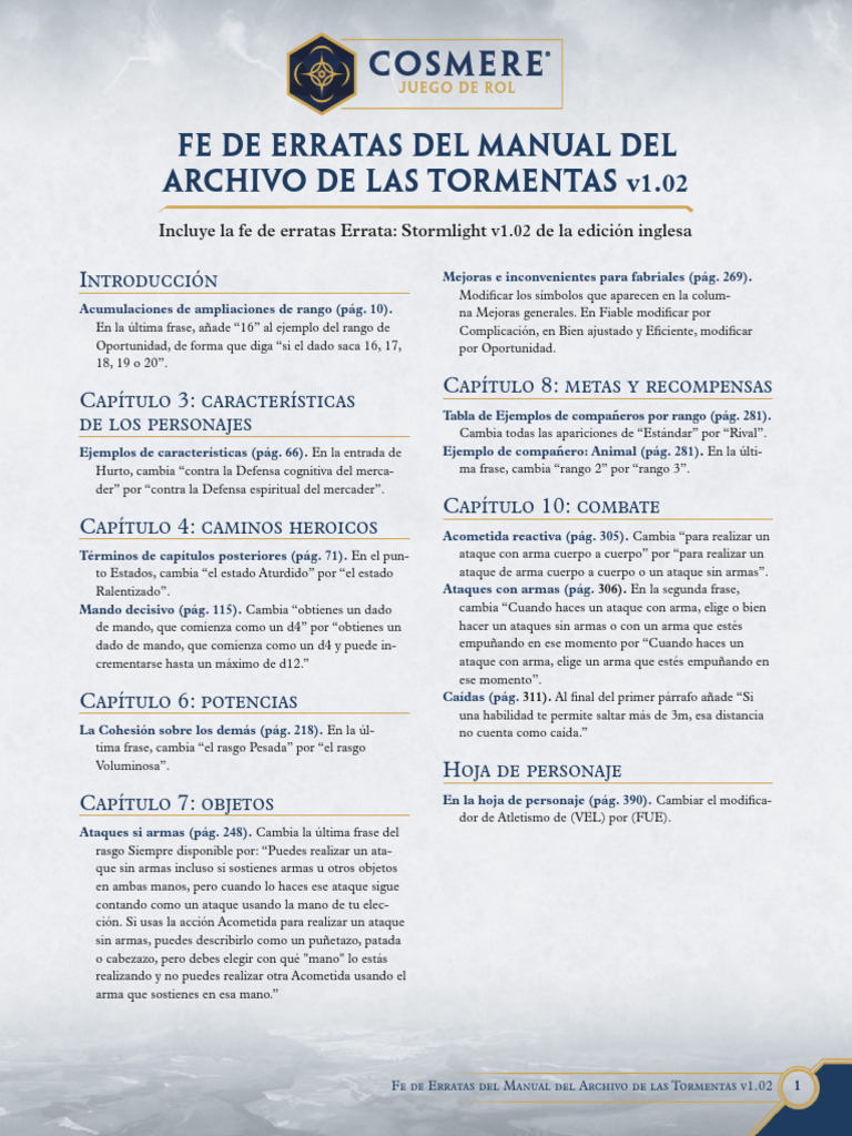 Fe de Erratas - Manual Del Archivo de Las Tormentas v102 | PDF