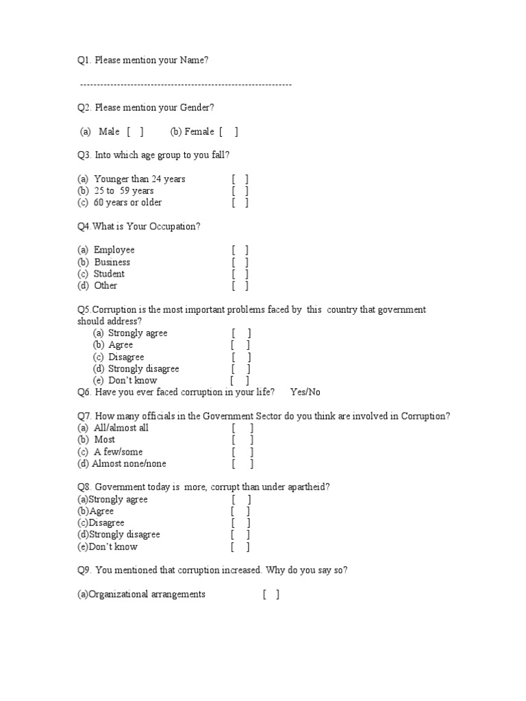 Questionnaire | PDF | Corruption | Economies