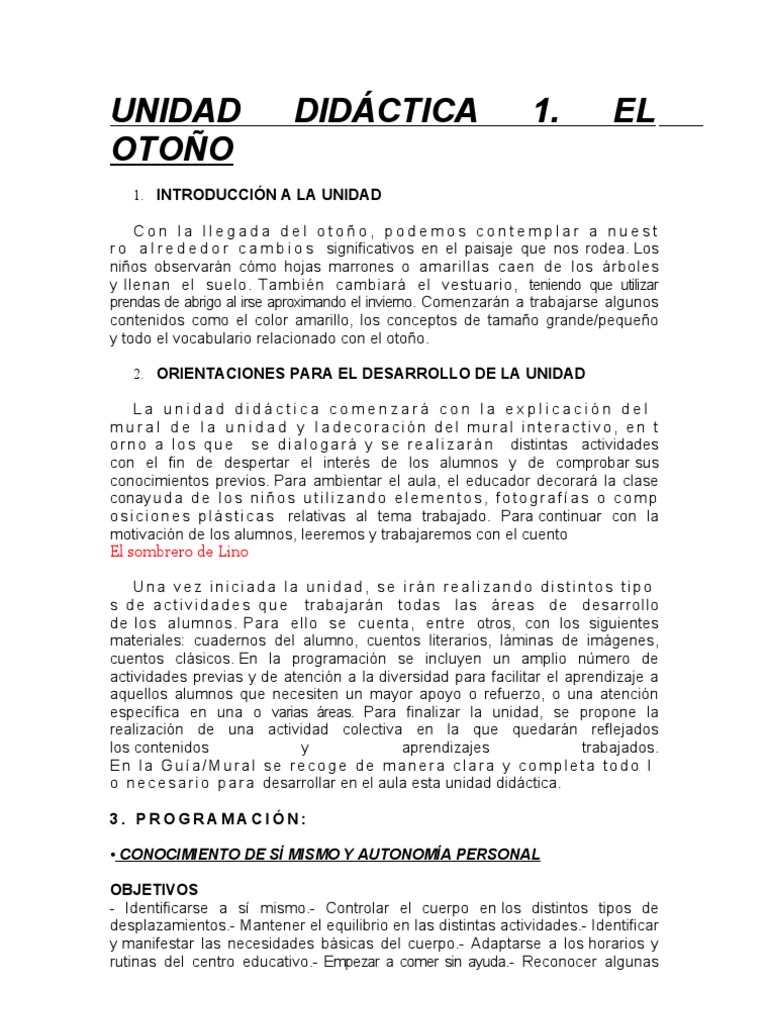 Unidad Didáctica: El Otoño en Preescolar | PDF | Ritmo | Planificación