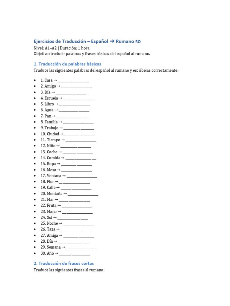Ejercicios Traduccion Espanol Rumano | PDF