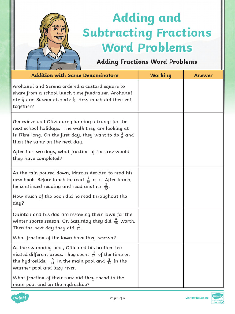 T 1743812694 Adding and Subtracting Fractions Word Problems Worksheet ...