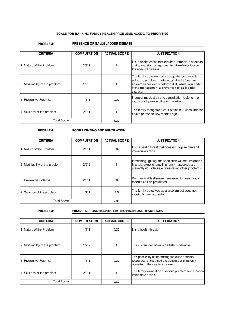 Prioritizing Family Health Problems | PDF | Nursing | Medicine