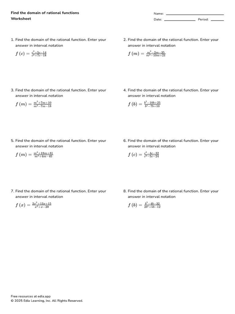 Find The Domain of Rational Functions - Worksheet | PDF | Function ...