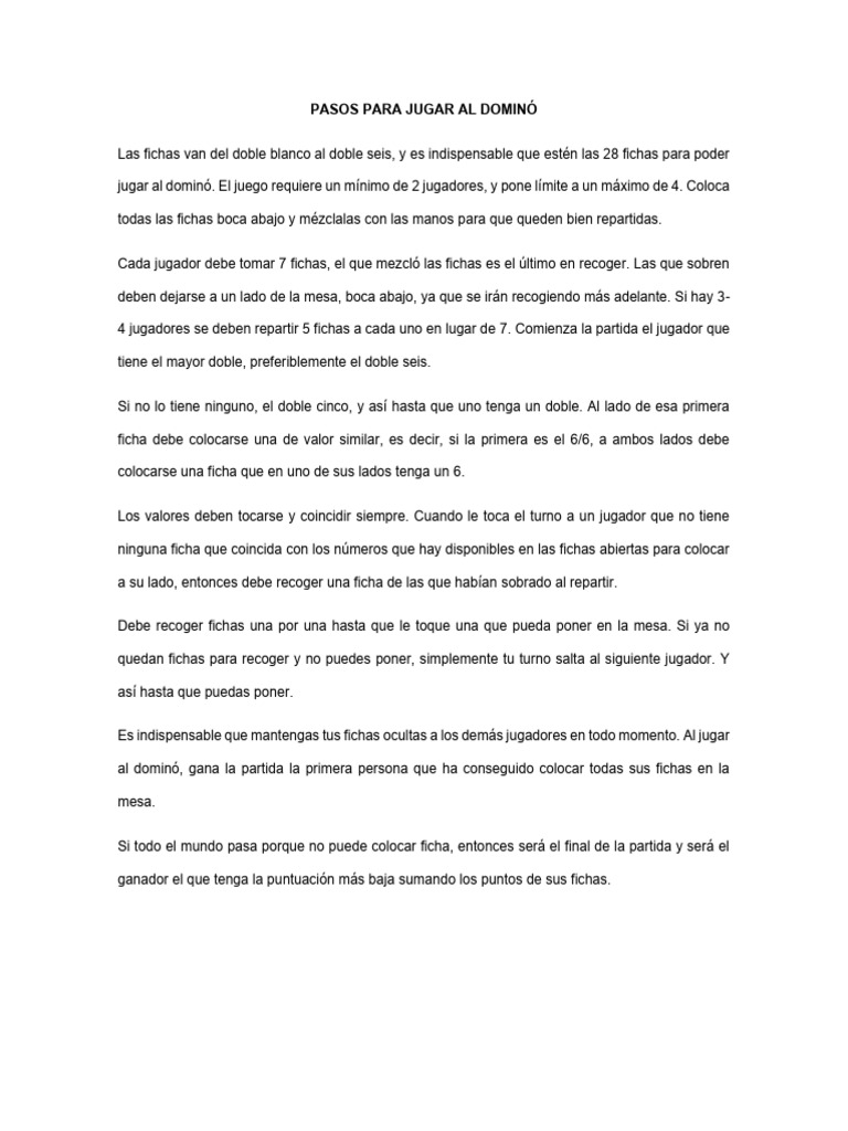 Pasos Para Jugar Al Dominó | PDF