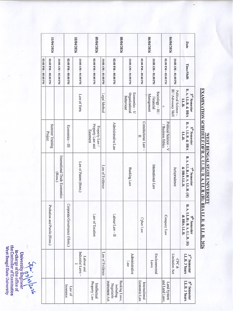 LAW Examination Schedule 2026 | PDF