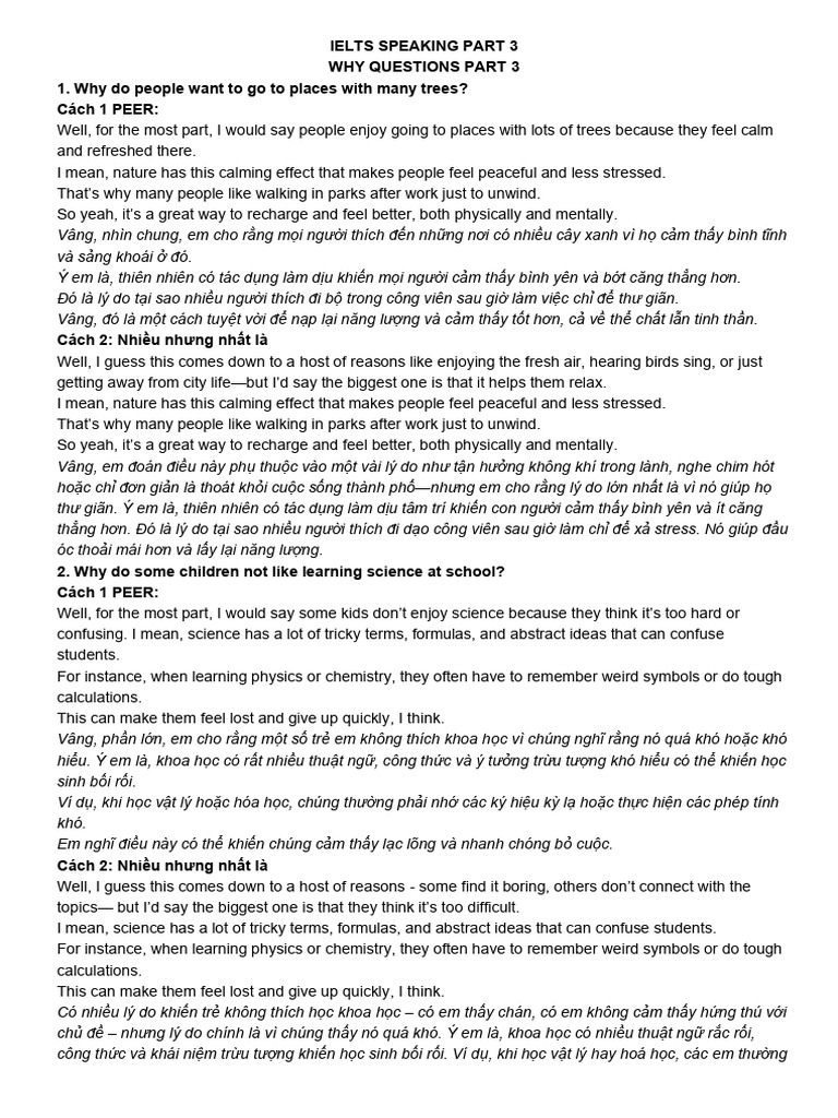Ielts Speaking Part 3 Practice Why Part 3 - 1 | PDF