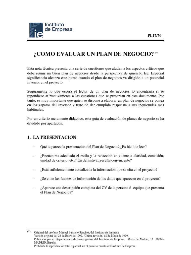 Como Evaluar Un Plan de Negocios | PDF | Mercado (economía) | Innovación